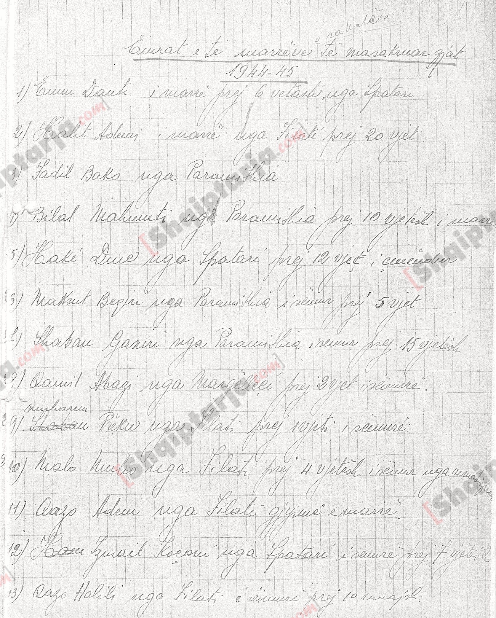 Dëshmi historike/ Listat e viktimave nga masakrat e Zervës në Çamëri ...